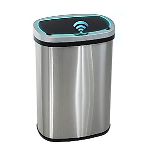PayLessHere 13 Gallon / 50 Liter Trash Can Stainless Steel Touchless Trash Bin Oval Shape Office Waste Bin for Kitchen Bathroom Bedroom Living Room with Lid Powered by Batteries (not Included)