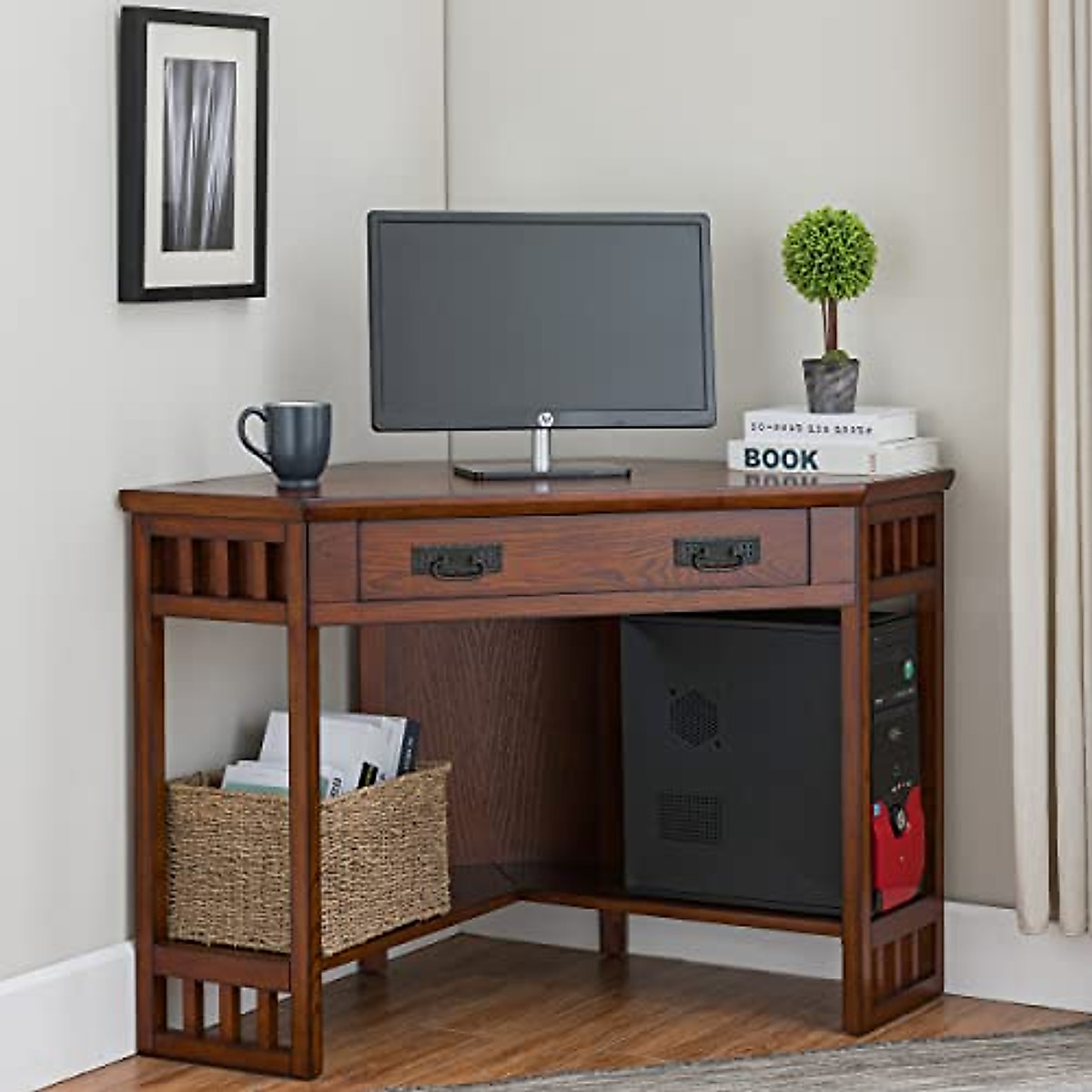 Leick Home SINCE 1910 Corner Computer and Writing Desk, Mission Oak Finish