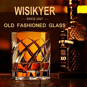 WISIKYER Whiskey Glasses Set 4, Spinning Bourbon Glass with Luxury Box Rotating Old Fashioned Rocks Glass Gifts on Birthday/Retirement/Anniversary, Scotch Glass Cup Gifts for Men