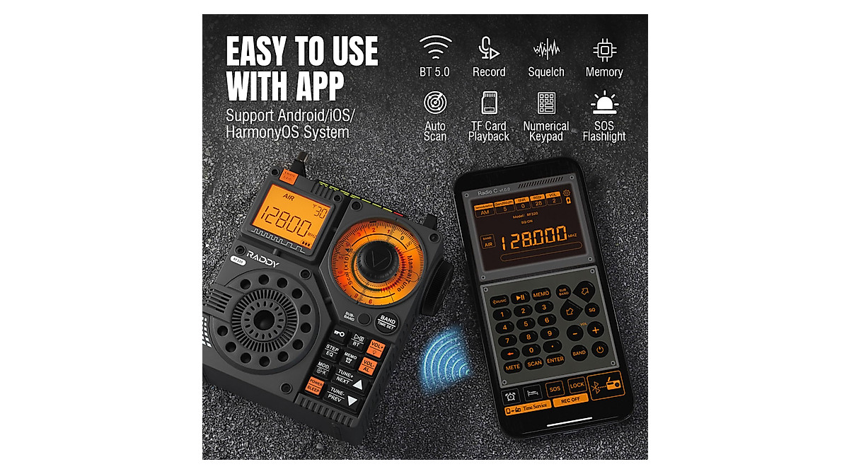 Raddy RF320 Portable Shortwave Radio with App Control & Wide Coverage