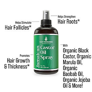 Jamaican Black Castor Oil Spray For Hair Growth. With Marula, Jojoba. Vegan, Leave In Conditioner Serum For Women, Men. Thickening, Moisturizing, Strengthening Scalp Treatment For Dry, Weak Hair