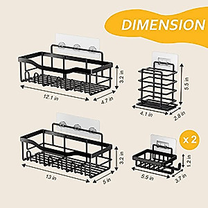 FAFOOU Shower Caddy, Bathroom Shower Organizer [5-Pack], Adhesive Shower Shelves for Bathroom Storage, Stainless Steel Rustproof Large Shower Shelf for Inside Shower Rack Wall Mounted, Black