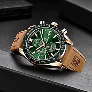 BY BENYAR Men's Watches Analog Quartz Waterproof Watch Sport Leather Watch for Men Fashion Elegant Chronograph Casual Wristwatch（Green）