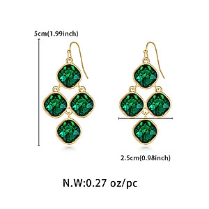 CLASSYZINT Emerald Green Cyrstals Dangle Earrings For Women Shiny Gold Plated Square Alloy Parts Statement Earrings Diamond Chandelier Earrings Women