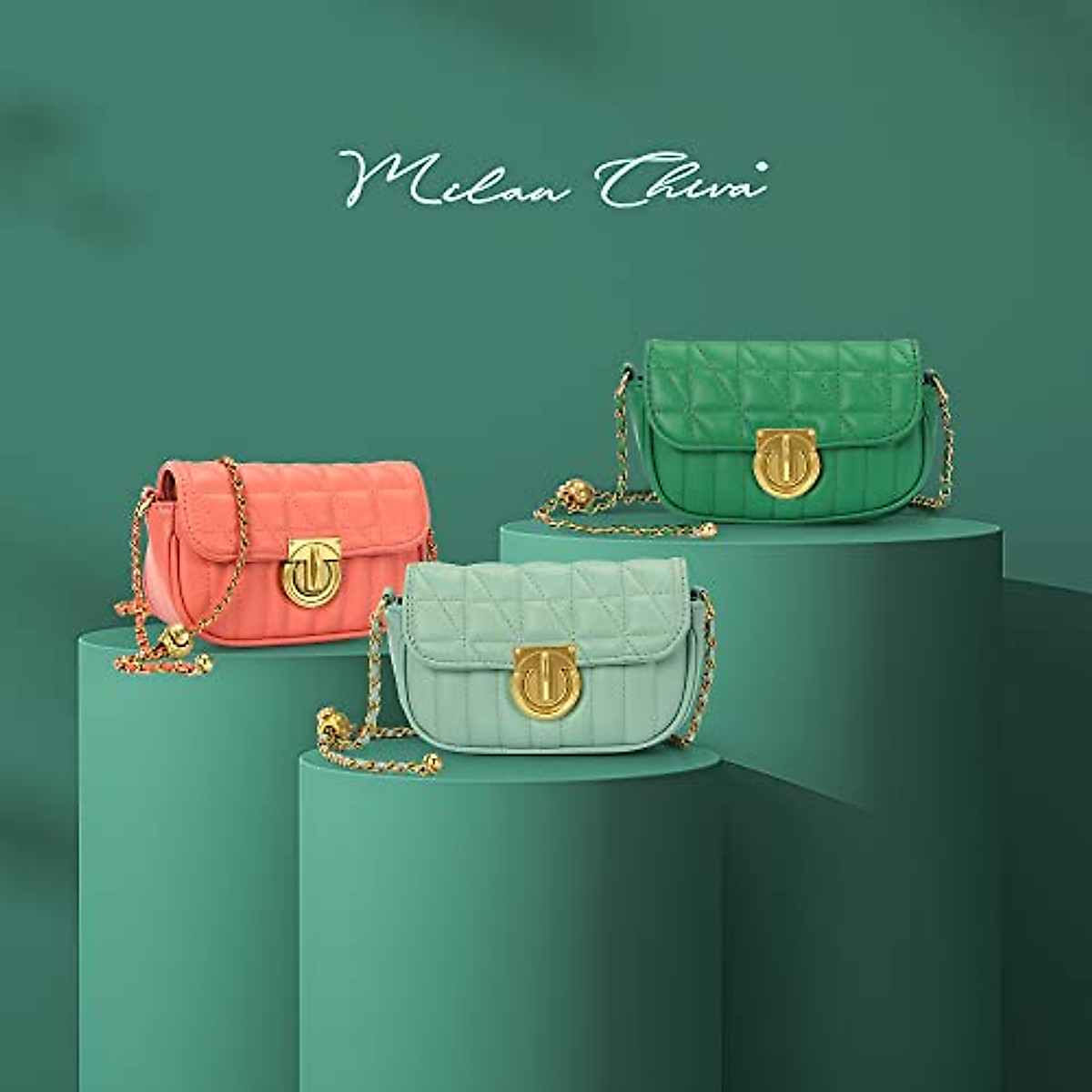 Milan Chiva Women's Crossbody Handbags Quilted Satchel Bag Ladies Stylish Evening Bag Clutch Purses with Chain Shoulder Strap Green ABU-MC-1001GN