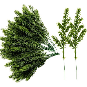 Alpurple 100 Packs Artificial Pine Needles Branches Garland-6.7x2.0 Inch Green Plants Pine Needles-Fake Greenery Pine Picks for Christmas Wedding Party Home Garden Fireplace Décor(100PCS)