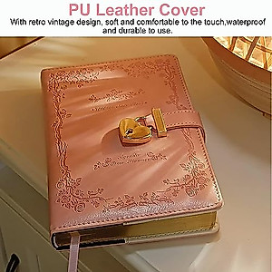 AtoZ Create Diary with Lock and Keys for Teen Girls 360 Pages Leather Heart Shaped Locking Journal (B6(7"*5"),Pink)