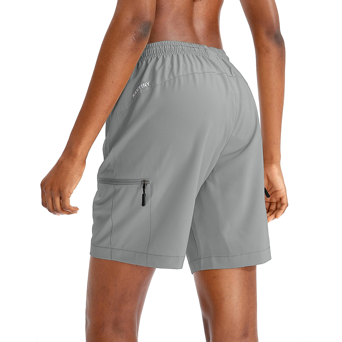 SANTINY Women's 5''/ 7''/9'' Hiking Cargo Shorts Quick Dry Lightweight Summer Shorts for Women Athletic Golf Zipper Pockets(Light Grey_L)
