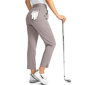 Soothfeel Women's Golf Pants with 4 Pockets 7/8 Stretch High Wasited Travel Athletic Work Pants for Women Dusty Grey