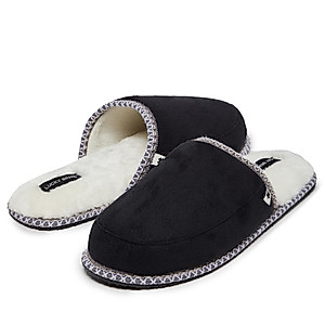 Lucky Brand Memory Foam Rubber Sole Scuff Bedroom Slipper, Comfy Men's Slippers, Indoor/Outdoor Mens House Slippers, Black/L