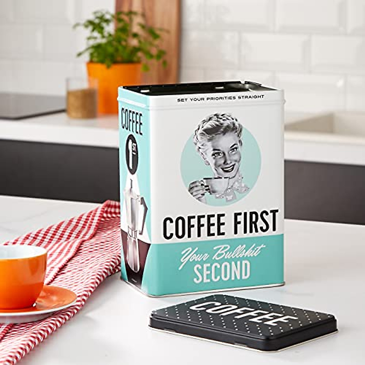 Nostalgic-Art 30146 Coffee First | Storage Jar | Storage Box | Coffee Tin/Metal L, 10 x 14 x 20 cm