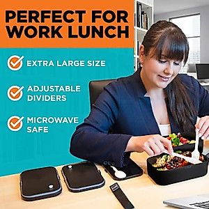 KARRICO XL Bento Box | 68 fl oz Larger Size for Adult Portions | 100% Leakproof | Work Lunch Portion Control | BPA Free Microwave & Dishwasher Safe
