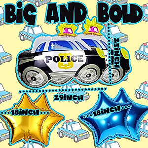 OMG Party Factory - Police Party Balloons | Police Car Themed Birthday or Academy Graduation Decorations Mylar Foil Helium Balloon Decor | Large Officer Balloon Supplies Set in Blue