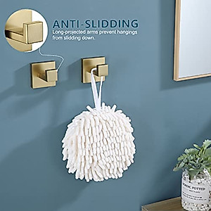 KOKOSIRI Bath Towel Hook Wall Mount Square Robe Hook Coat Hook, Bathroom Kitchen Garage Heavy Duty Wall Mounted, SUS 304 Stainless Steel, Brushed Gold, B1010BG-P2