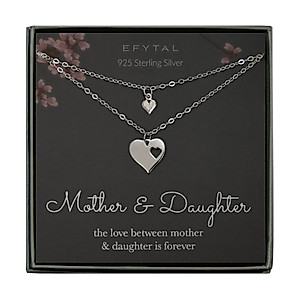EFYTAL Mother Daughter Set For Two, Cutout Heart Necklaces, 2 Sterling Silver Necklaces Mother's Day Gift