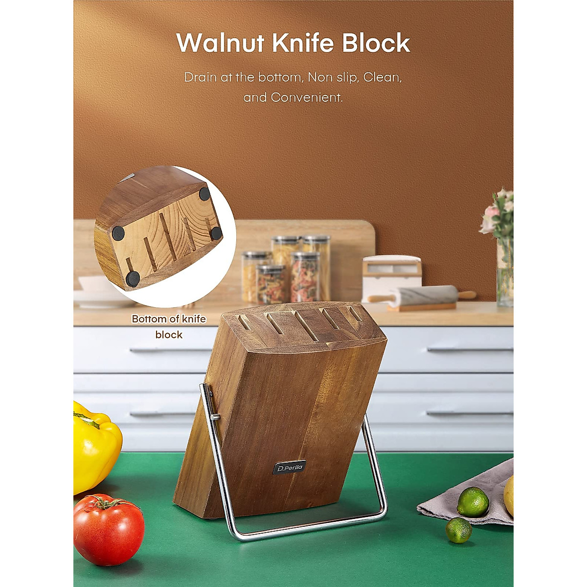 Knife Set, D.Perlla 6 Pieces Small Kitchen Knife Set with Block, German Stainless Steel Knives Set, Sharp Chef Knife Block Set, Brown