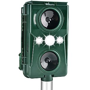 Solar Animal Repeller, Ultrasonic Mole Repellent, Rat, Squirrel, Deer, Raccoon, Skunk, Rabbit, Mole, Dog, Cat, Waterproof with Motion Detector, USB Rechargeable, Flashing Light
