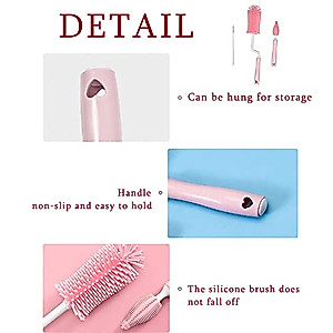 Silicone Bottle Cleaning Brush Set, 360° Rotating Silicone Bottle Cleaning Brush Cleaner Set for Baby Bottles, Sports Bottle, Vase, Glassware, and Smaller Diameter Bottle Openings (Pink)