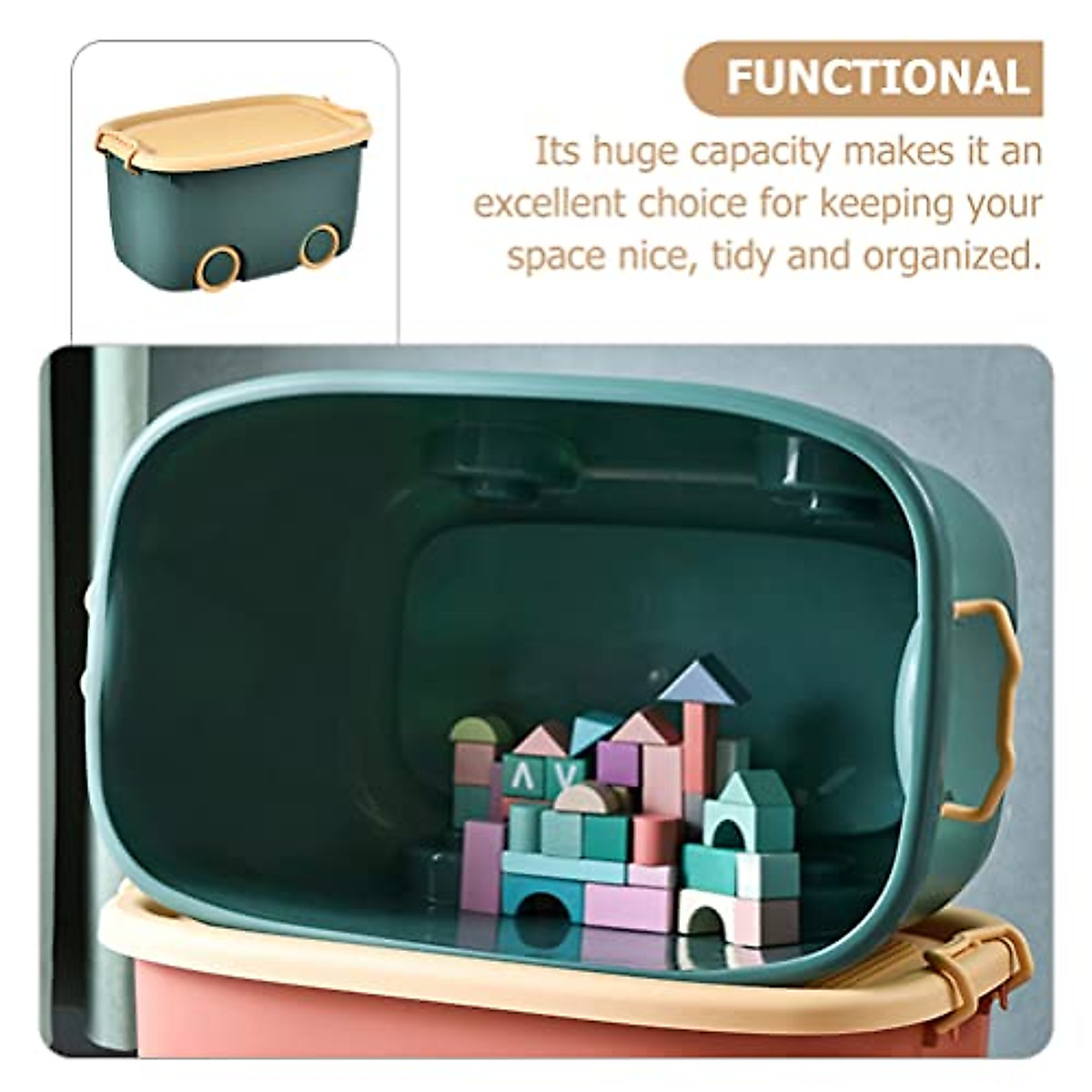 LIFKOME Stackable Toy Storage Box with Wheels Rolling Storage Box with Snap Lid Handle& Latches Wheeled Storage Durable and Reusable Storage Bins with Latching Lids