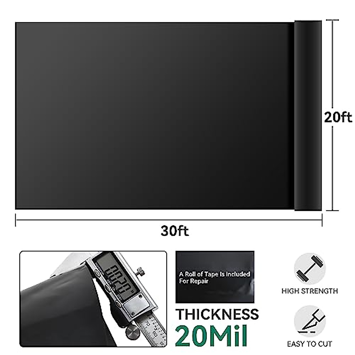 YITAHOME LLDPE Pond Liner 20x30 ft, 20 Mil Pond Liners for Outdoor Ponds, A Liner for Fish or KOI Pond, Waterfall, Fountain, Bed Planter, Pliable & Durable