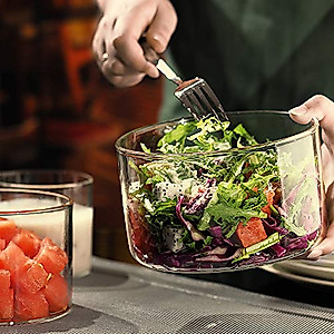 LUXU Glass Salad Bowl Set of 3 Glass,1 of 46OZ Salad Bowl,1 of 29 OZ Mixing bowl,1 of 15 OZ Fruit Bowl
