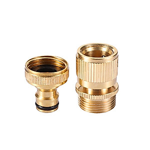 2Sets Garden Hose Quick Connector 3/4 inch GHT Brass Easy Connect Fitting - Quick Disconnect Hose Fittings Male and Female