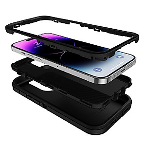 MXX Heavy Duty Made for iPhone 14 Pro Max Case with Tempered Glass Screen, Camera Lens Protector 3-Layer Full Body Protection Shockproof Dustproof Cover for 14 pro max Phone Case 6.7" (Black)