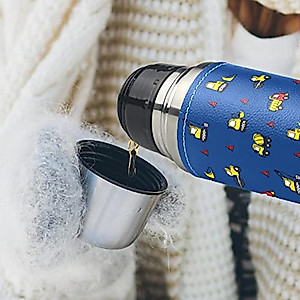 Stainless Steel Leather Vacuum Insulated Mug Construction Vehicle Thermos Water Bottle for Hot and Cold Drinks Kids Adults 16 Oz