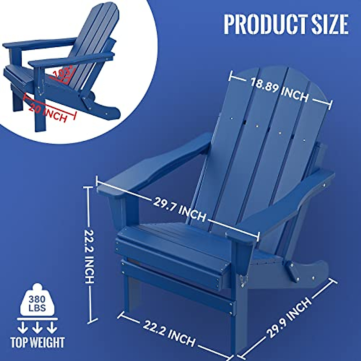 WUTUTUEE Adirondack Chair Folding Chair for Outside Weather Resistant Patio Chairs Lawn Chair Outdoor Adirondack Chair Fire Pit Plastic Chair for Patio Deck, Garden, Dark Blue