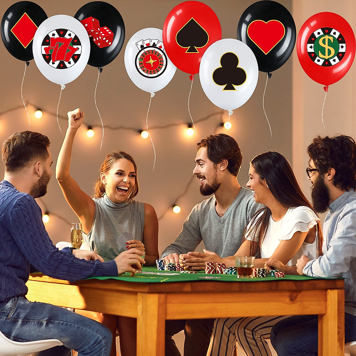 40 Pieces Casino Theme Party Decoration, Game Night Poker Card Latex Balloon Red Black Happy Birthday Carnival Balloon for Las Vegas Casino Night Party Supplies Indoor Outdoor Decor