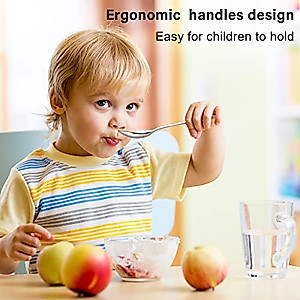 24 Pieces Kids Silverware Toddler Utensils Children's Safe Flatware Toddler Silverware Set 12 x Kids Forks 12 x Kids Spoons Stainless Steel Toddler Spoons and Toddler Forks (Silver)