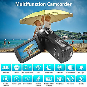 Camcordy Video Camera Camcorder,4K 56MP 60FPS,IR Night Version Flip Screen 16X Zoom WiFi,Vlog YouTube Recorder Camera with Mic flash Lens Hood Stabilizer 2 Batteries 32BG 2.4G Remote Control Charger