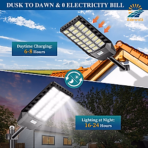 Adewalk 5000W Large Solar Street Light, Commercial Solar Street Lights Outdoor Dusk to Dawn, Solar Lights Outdoor with Motion Sensor and Remote Control, Solar Parking Lot Lights for Yard and Suburbs