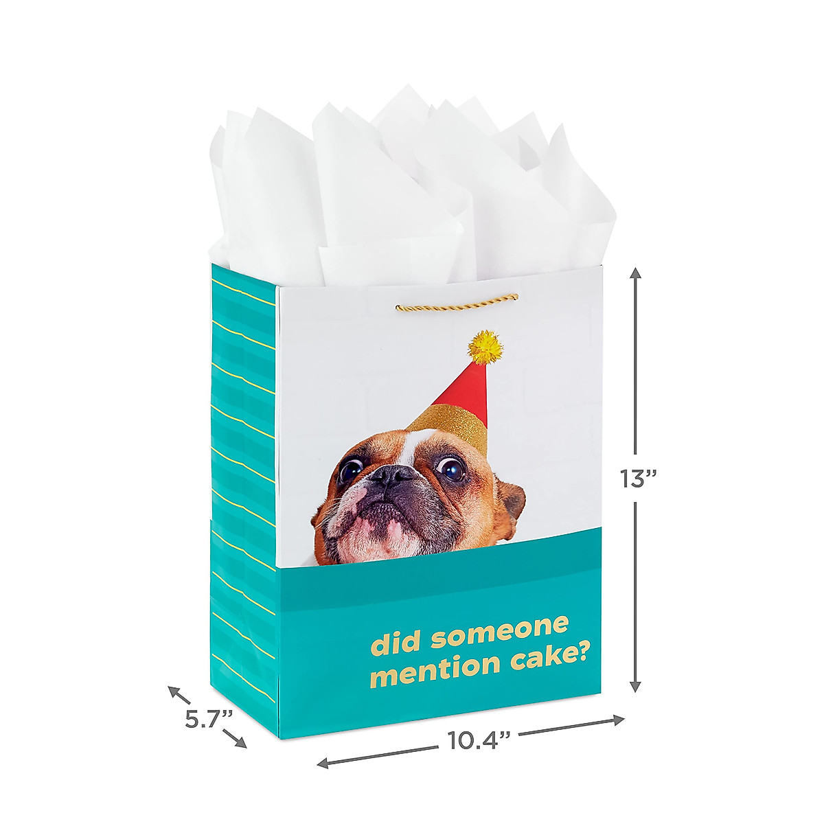 Hallmark 13" Large Birthday Gift Bag with Birthday Card and Tissue Paper (Dog, Did Someone Mention Cake?) for Kids, Parents, Coworkers, Friends