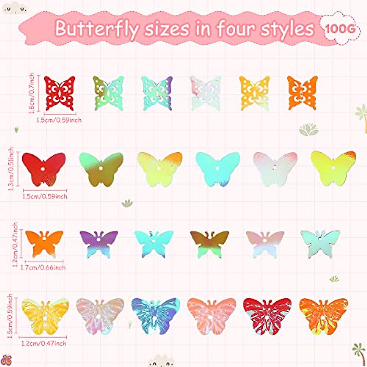 Butterfly Party Table Confetti Colorful Butterfly Confetti Glitter Holographic Flake Sequins Engagement Bridal Shower Mother's Day Party Birthday Sprinkles Scatter Confetti Decorations, 3.52 Oz/100 g