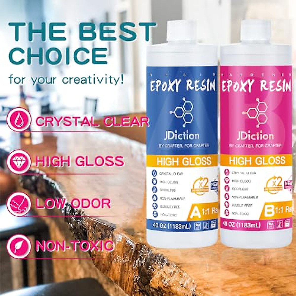 Epoxy Resin - 16 Oz. Art Resin, Crystal Clear Resin Kit, Epoxy Casting and Coating for Art, Jewelry, Tumblers, River Tables, Easy Mix 1:1 Resin Epoxy with Sticks, Graduated Cups and Gloves