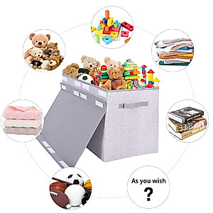 Large Toy Box Chest Storage Organizer with Lid,Collapsible Kids Toys Boxes Basket Bins with Sturdy Handles for Boys and Girls, Nursery, Playroom 25"x13" x16" (Light Grey)