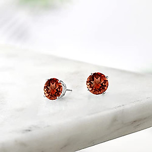 Gem Stone King 3.00 Cttw Round 7MM Red Garnet Earrings | 925 Sterling Silver | Gemstone Birthstone Stud Earrings For Women
