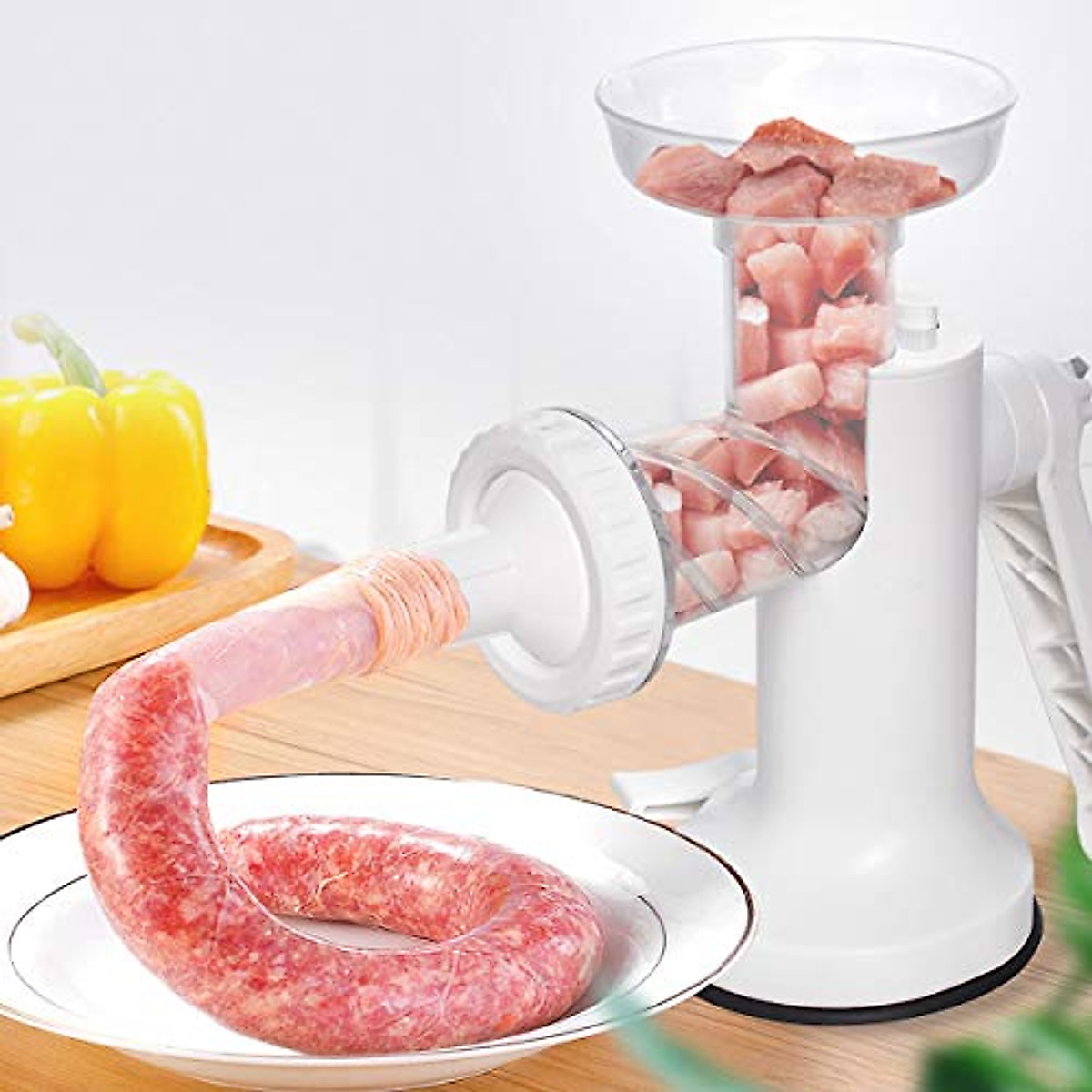 LHS Manual Meat Grinder, Heavy Duty Meat Mincer Sausage Stuffer, 3-in-1 Hand Grinder with Stainless Steel Blades for Meat, Sausage, Cookies, Easy to Clean