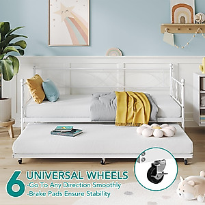 IDEALHOUSE Twin Bed with Pull Out Trundle, Metal Twin Daybed and Trundle Set, Day Bed Sofa Bed Frame with Steel Slat Support, Multifunctional Daybed Frame for Bedroom, Living Room, Guest Room