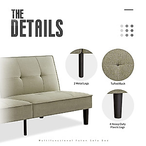 IULULU Futon Sofa Bed, Modern Convertible Armless Sleeper Couch Daybed for Studio, Apartment, Office, Small Space, Compact Living Room, Sage Grey