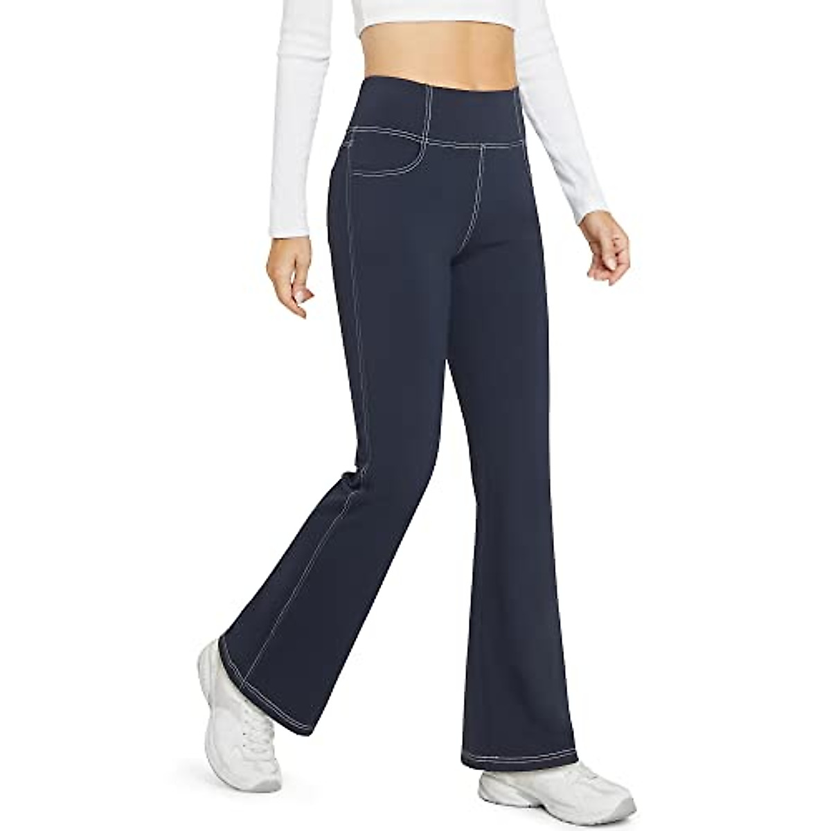 G4Free Women's Fleece Lined Bootcut Yoga Pants with Pockets High Waisted Flare Thermal Winter Denim Jeggings (Navy,XL)