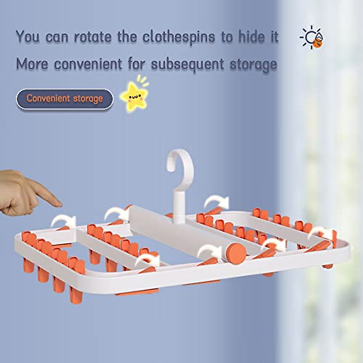 OEACC Foldable Clothes Drying Rack with 360° Rotatable Hook and 24 Sturdy Clips,Plastic Laundry Drying Rack,Underwear Hanger for Drying Bras,Towels,Socks,Hats,Baby Clothes