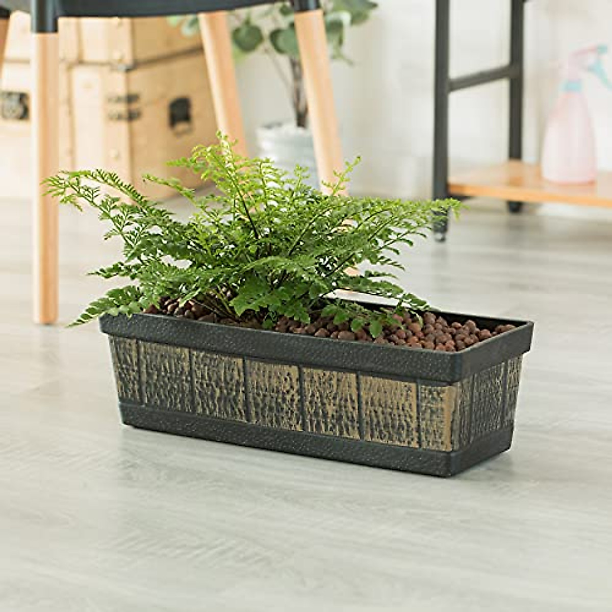 Gardenised Outdoor and Indoor Rectangle Trough Plastic Planter Box, Vegetables or Flower Planting Pot, Brown Small
