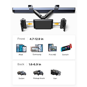 LISEN iPad Car Holder Back Seat iPad Holder for Car Tablet Mount Headrest Travel Accessories Road Trip Essentials for Kids Adults Fits All 4.7-12.9" Devices & Headrest Rod (Black)