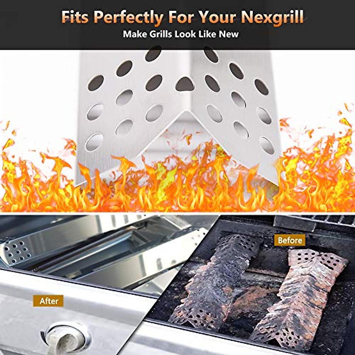 Criditpid Replacement Parts for Nexgrill 720-0882A 720-0896 720-0830H 720-0783E, Grill Master 720-0697 720-0737, Set of 5 Stainless Steel Flame Tamer Parts for Nexgrill 720-0882A 5 Burner Grill