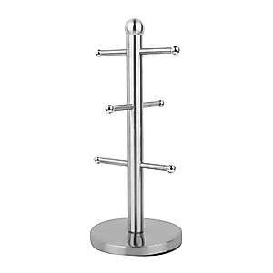 Stainless Steel Coffee Mug Holder, 6 Hooks Mug Holder Tree Mug Rack for Easy Access to Coffee Mugs and Drinking Glasses