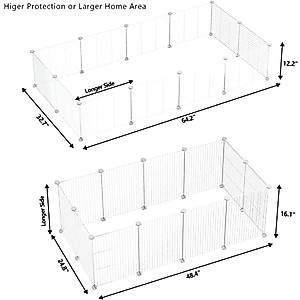 GIMTRR Pet Playpen, White Puppy Fence Portable Small Animals Cage, DIY Wire Dog Playpen Metal Yard Fence for Guinea Pig, Rabbit, Hamster, Kitten, Turtle, Hedgehog, Indoor Outdoor