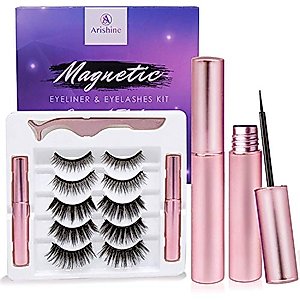 Arishine Magnetic Eyeliner and Lashes Kit, Magnetic Eyeliner for Magnetic Lashes Set, With Reusable Lashes [5 Pairs]