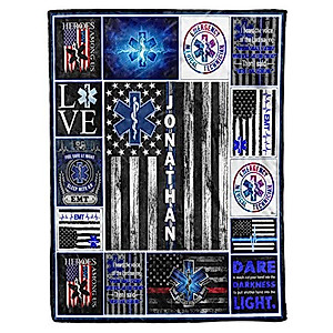 VTH GLOBAL Personalized Custom Name EMS EMT Paramedic Star of Life Thin White Line American Flag Appreciation Birthday Christmas Fleece Sherpa Blanket Bed Throw Size Tapestry Wall Hanging